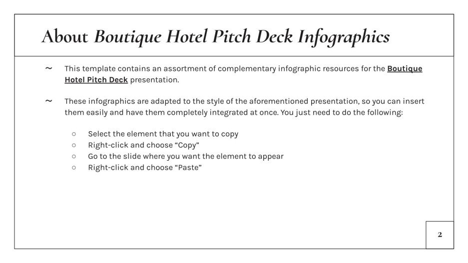 Boutique Hotel Pitch Deck Infographics | Google Slides & PPT