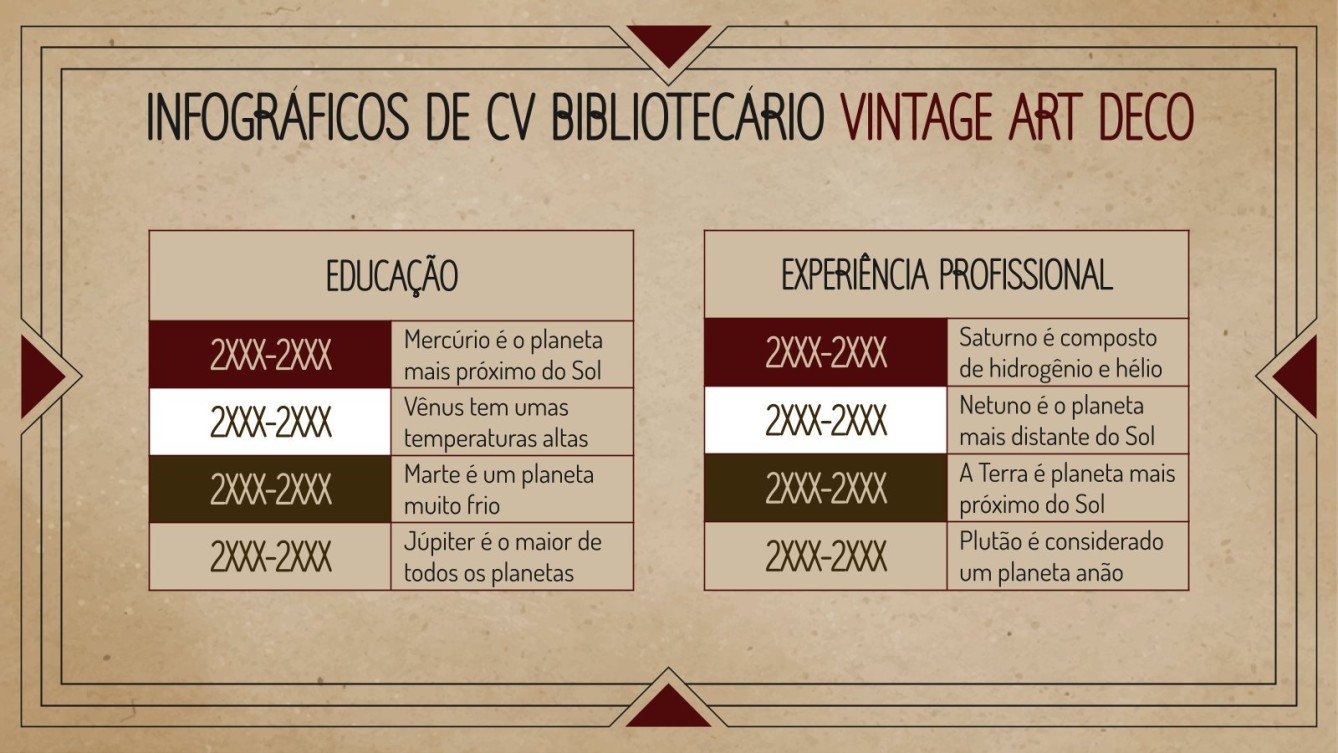 Vintage Art Deco Bibliotheque Stil CV Infografiken