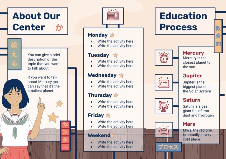 Anime Style Brochure for School Centers | Google Slides & PPT