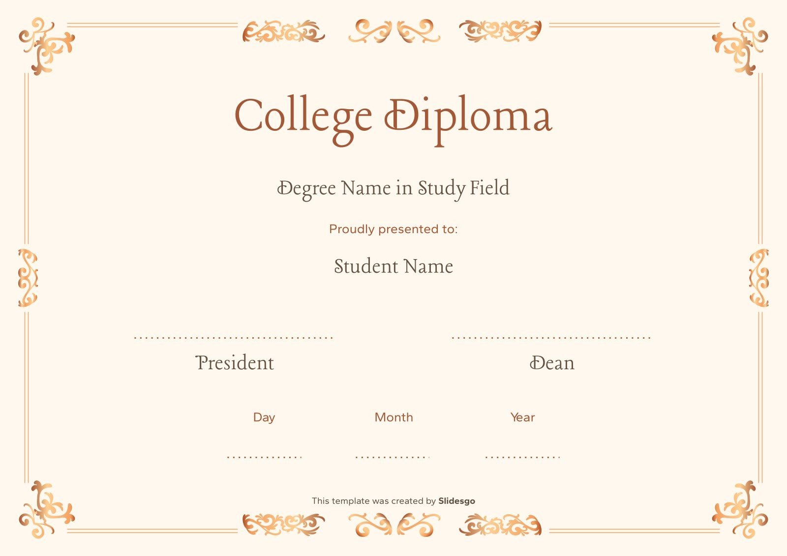 Diploma universitário com bordas e molduras clássicas