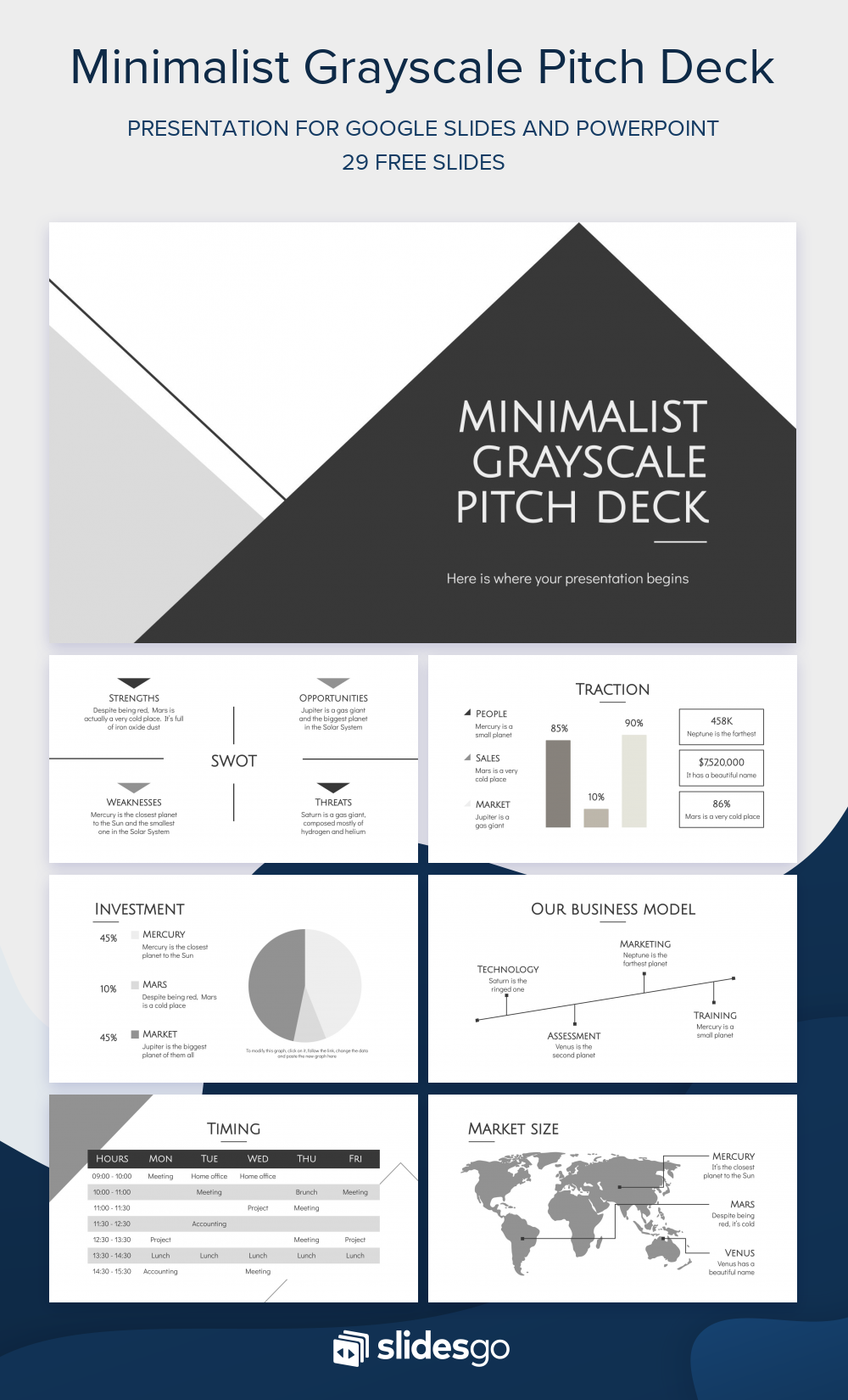 Minimalist Grayscale Pitch Deck | Google Slides and PowerPoint