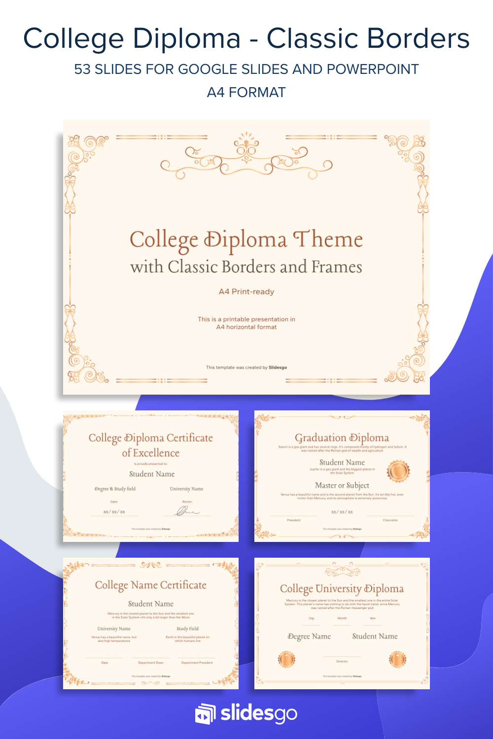 College Diploma Theme with Classic Borders and Frames