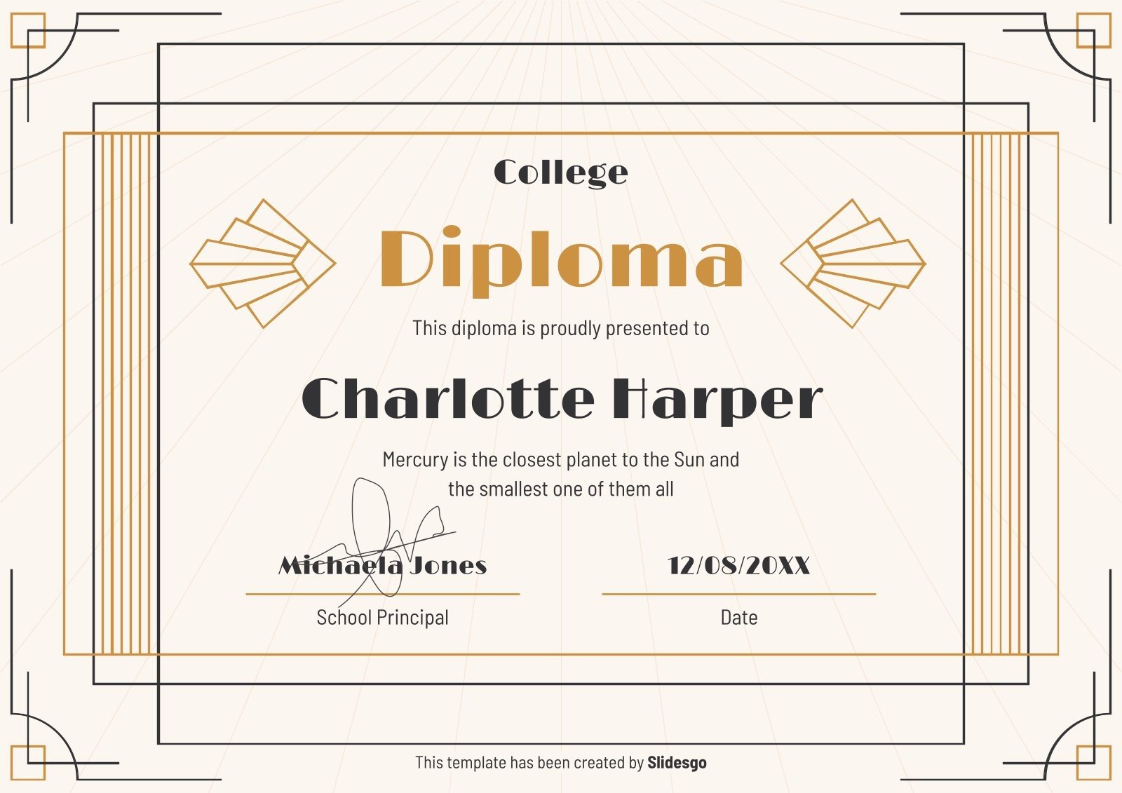 College Diploma Theme with Art Deco Borders and Frames
