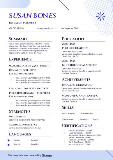 CV numérique du scientifique | Google Slides et PowerPoint