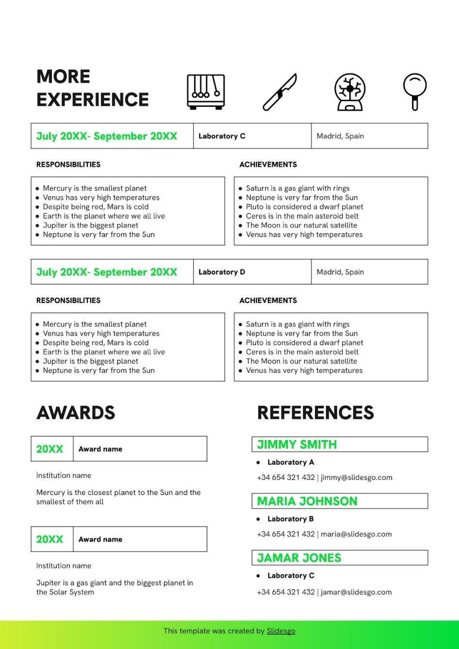 CV imprimable de scientifique | Google Slides et PowerPoint