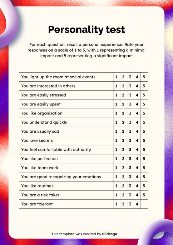 Printable Self-Help Assessment Personality Test