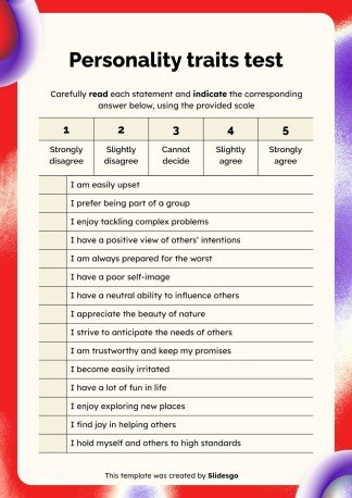 Printable Self-Help Assessment Personality Test