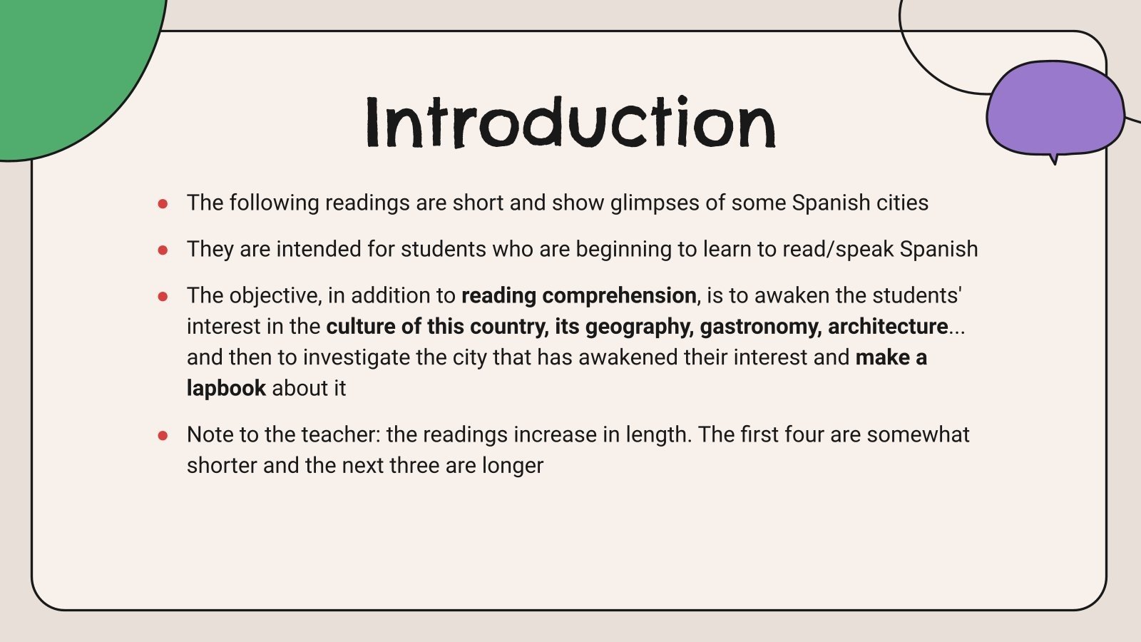 Reading Comprehension set in Spanish Cities