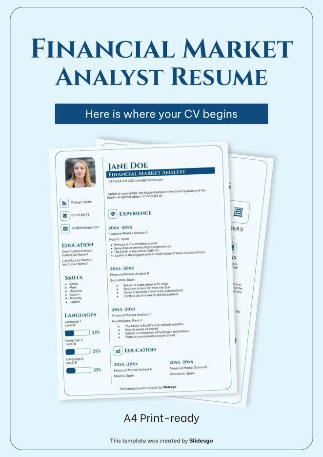 Financial Market Analyst Resume | Google Slides & PowerPoint