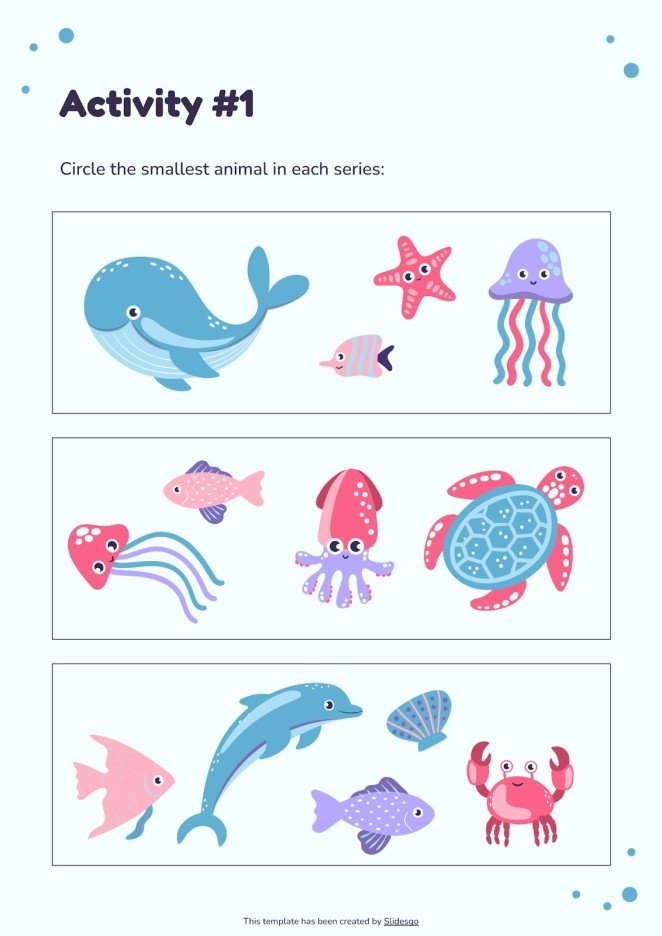 Printable Sea Animals Activities for Pre-K | Google Slides