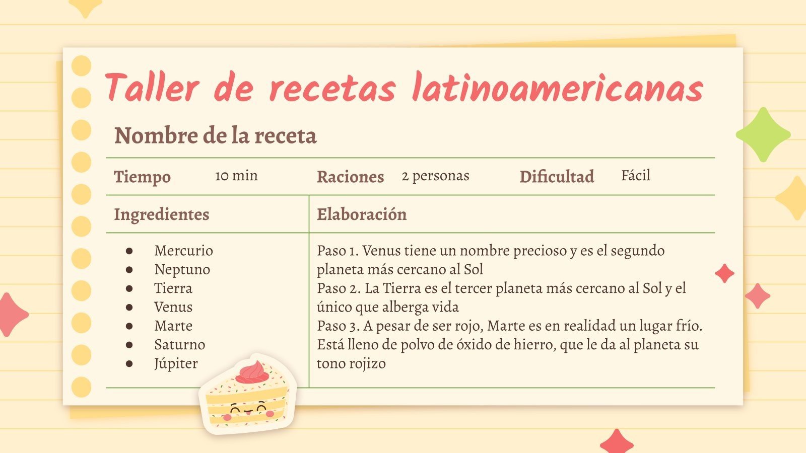 Taller de recetas latinoamericanas estilo kawaii infografías
