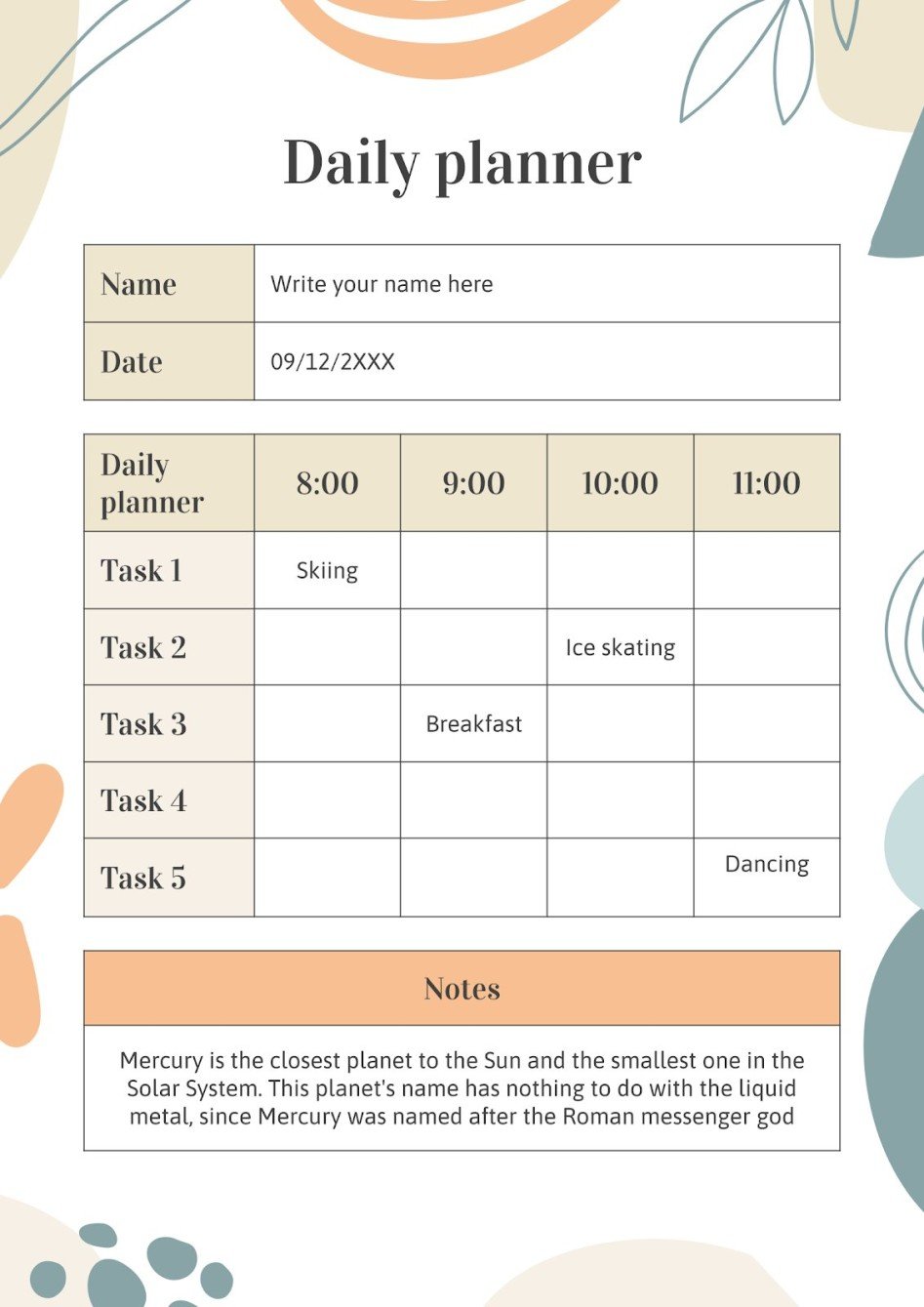Pastel Daily Planner Printable Sheets | Google Slides & PPT