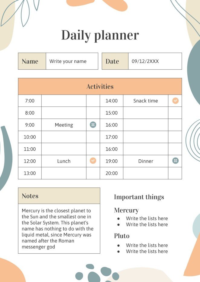 Pastel Daily Planner Printable Sheets | Google Slides & PPT