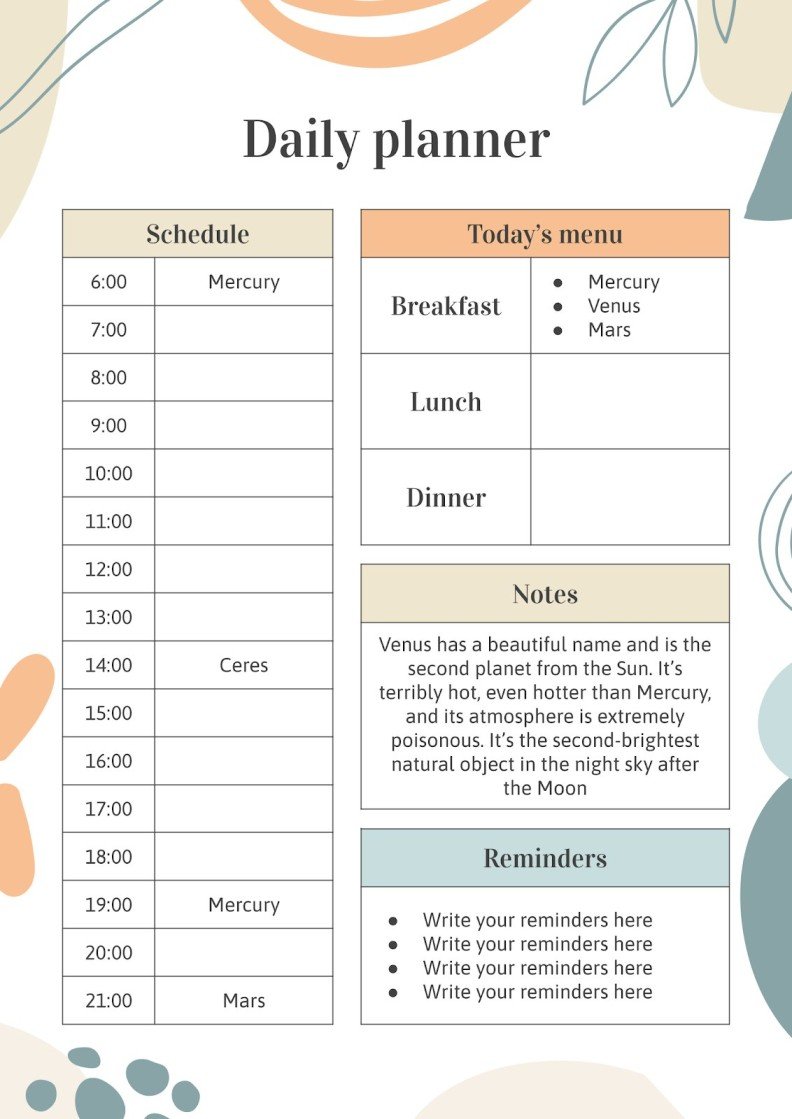 Pastel Daily Planner Printable Sheets | Google Slides & PPT
