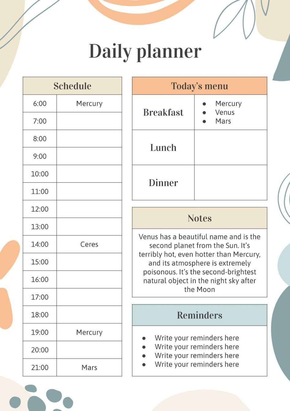 Pastel Daily Planner Printable Sheets | Google Slides & PPT