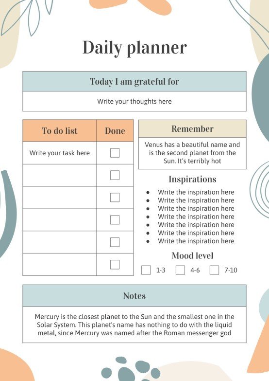 Pastel Daily Planner Printable Sheets | Google Slides & PPT