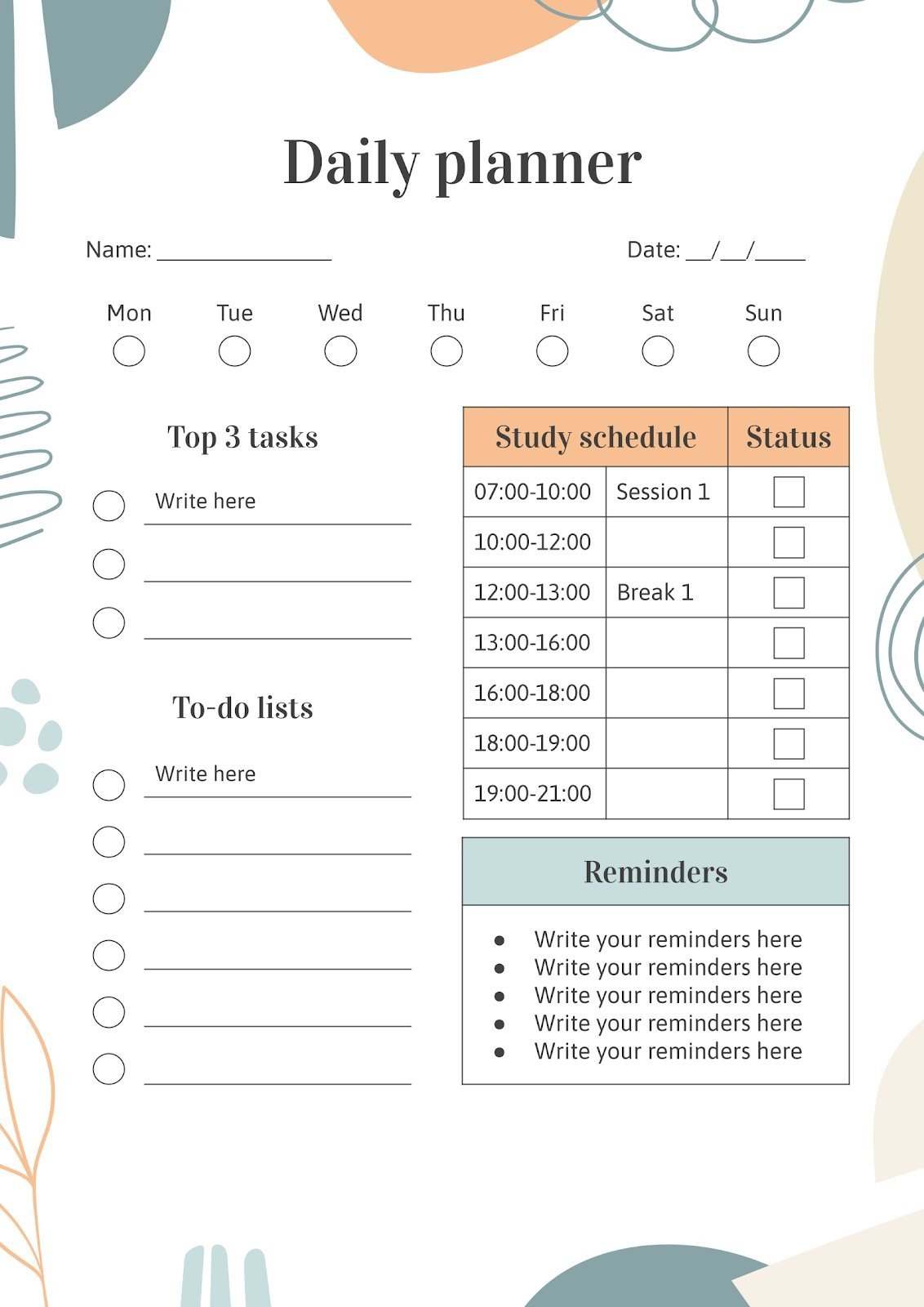 Pastel Daily Planner Printable Sheets | Google Slides & PPT