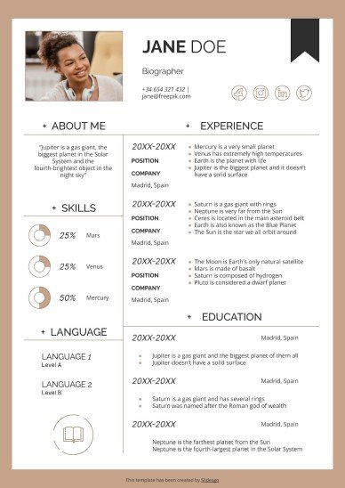 Biographers CV | Google Slides & PPT