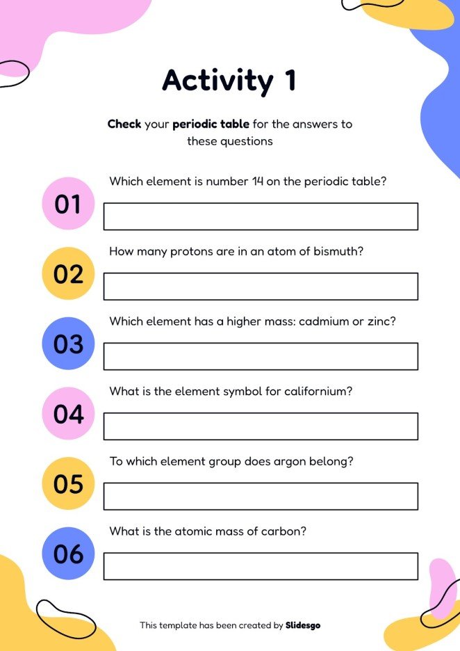 Chemistry Worksheets for Middle School | Google Slides