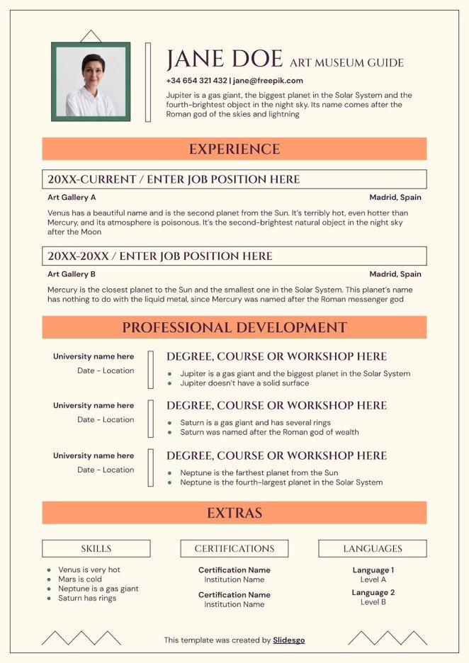 Art Museum Guide CV | Google Slides & PowerPoint