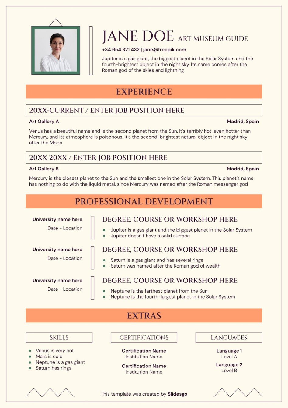 Art Museum Guide CV | Google Slides & PowerPoint