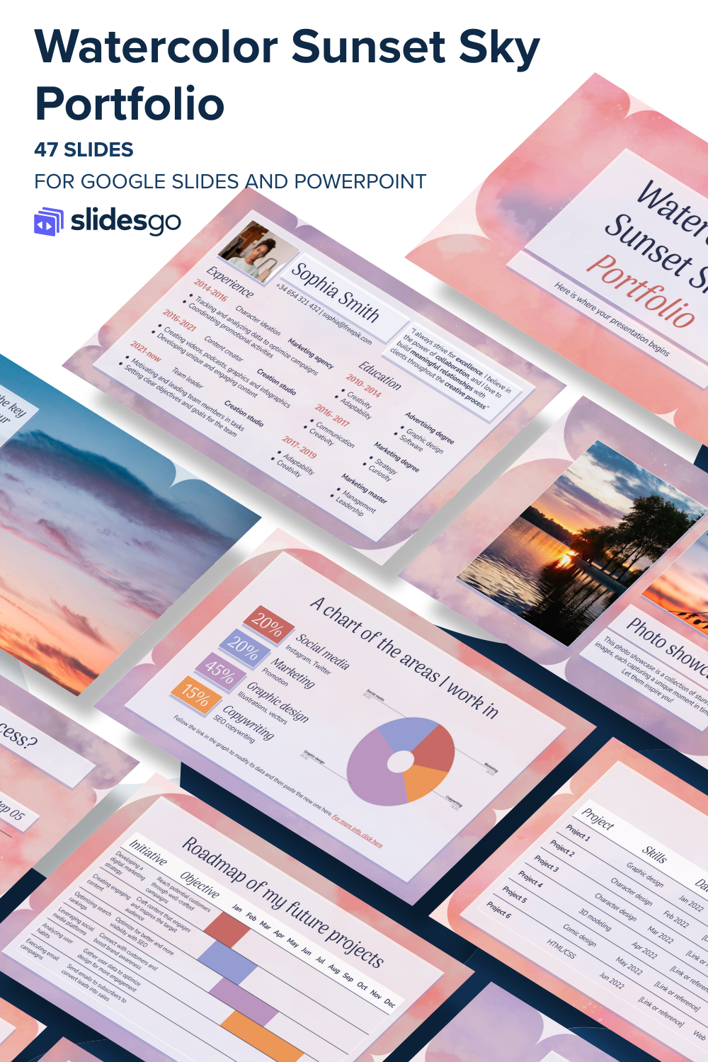 Watercolor Sunset Sky Portfolio | Google Slides & PPT