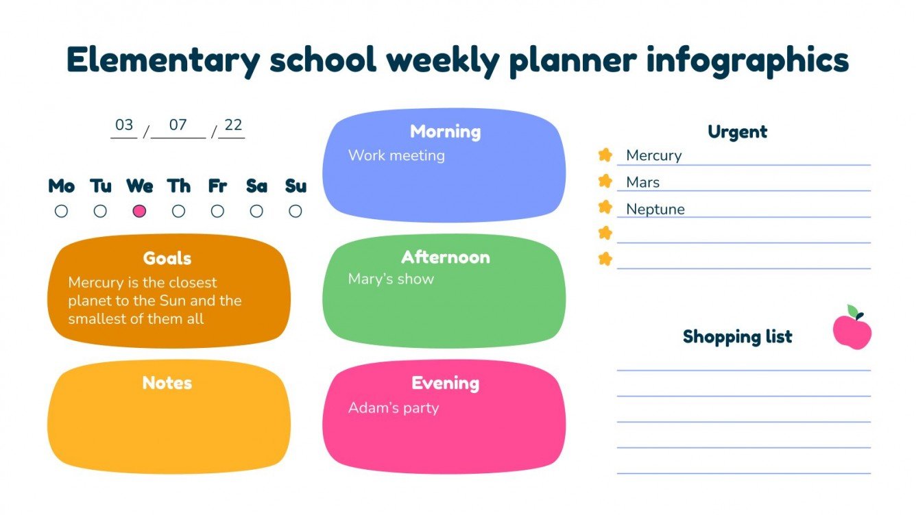 Elementary School Weekly Planner Infographics | Google Slides