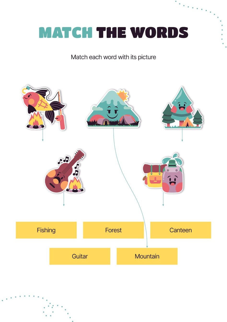 Fichas de vocabulario de acampada para preescolar