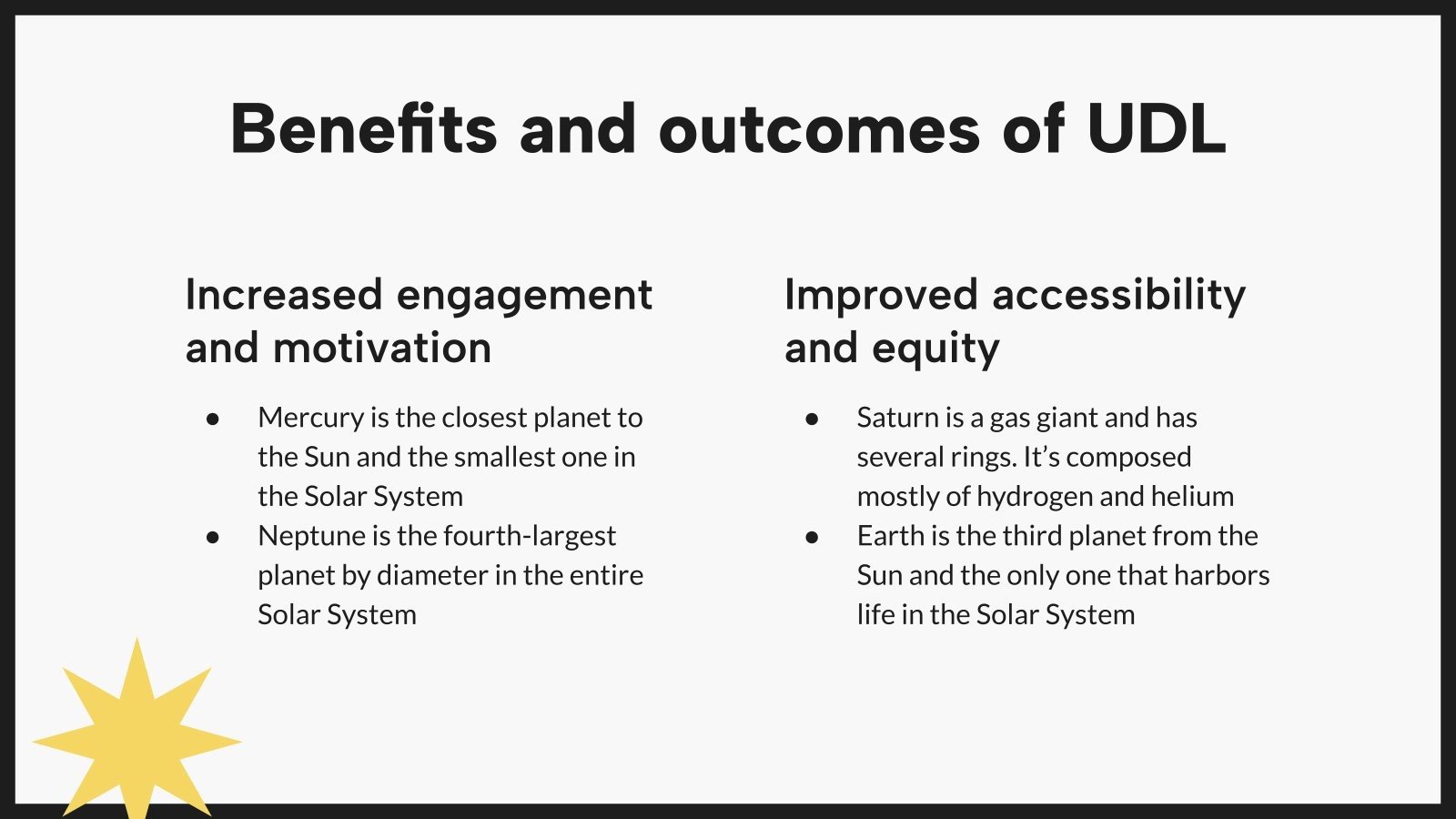 Universal Design for Learning Framework | Google Slides