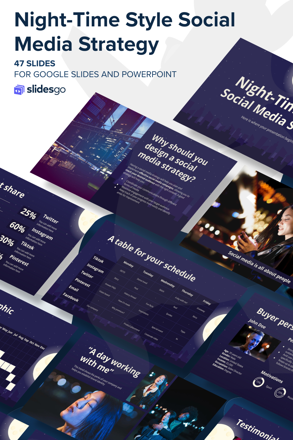 Night-Time Style Social Media Strategy | Google Slides