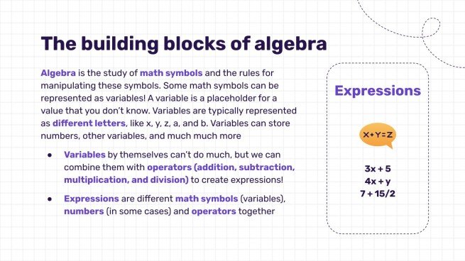 Algebra: Variables, Expressions, and Equations