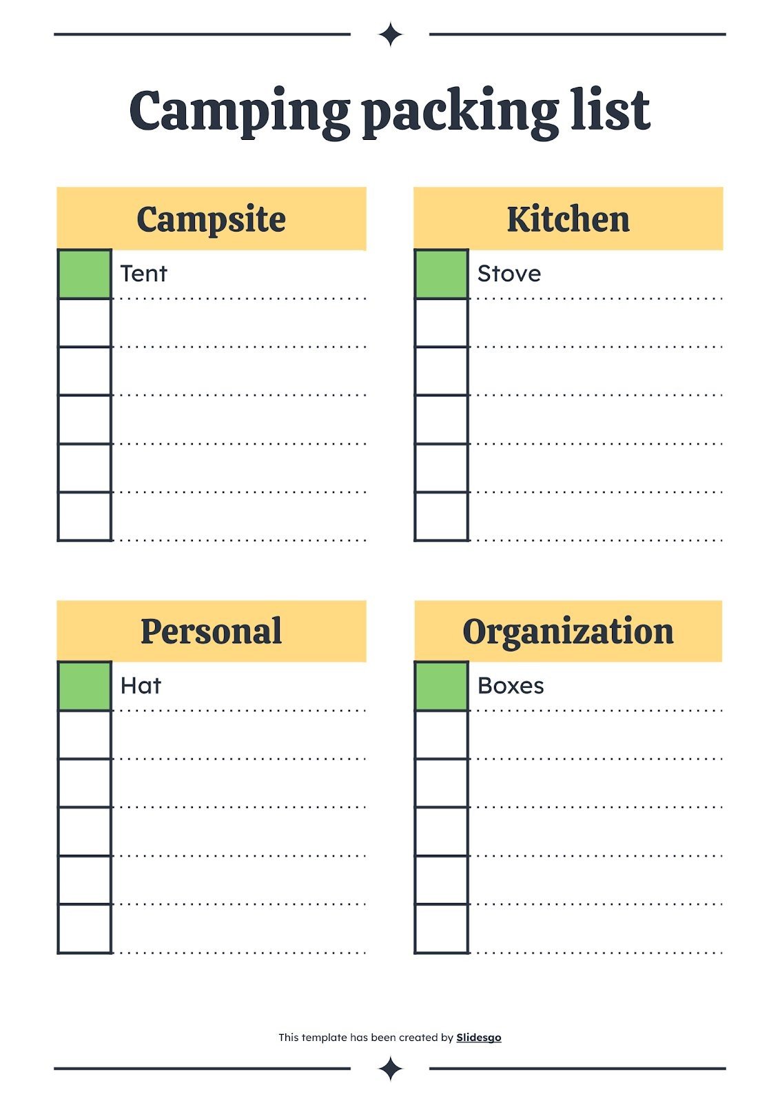 Camping Packing List | Google Slides & PowerPoint