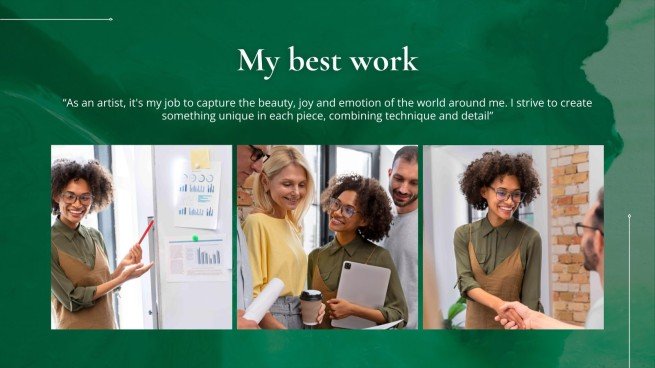 Portfolio avec une palette de tons vert émeraude