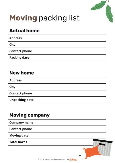 Moving Packing List | Google Slides & PPT