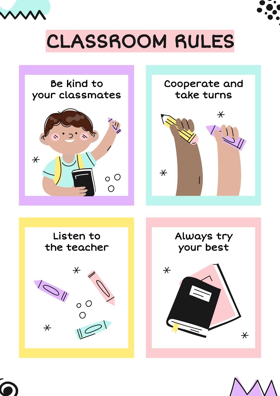 Supete Pastel Doodly Style Class Rules Poster - My First Day