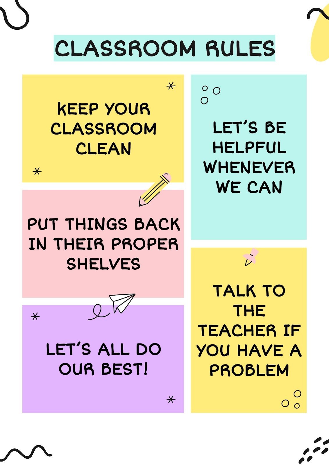 Supete Pastel Doodly Style Class Rules Poster - My First Day