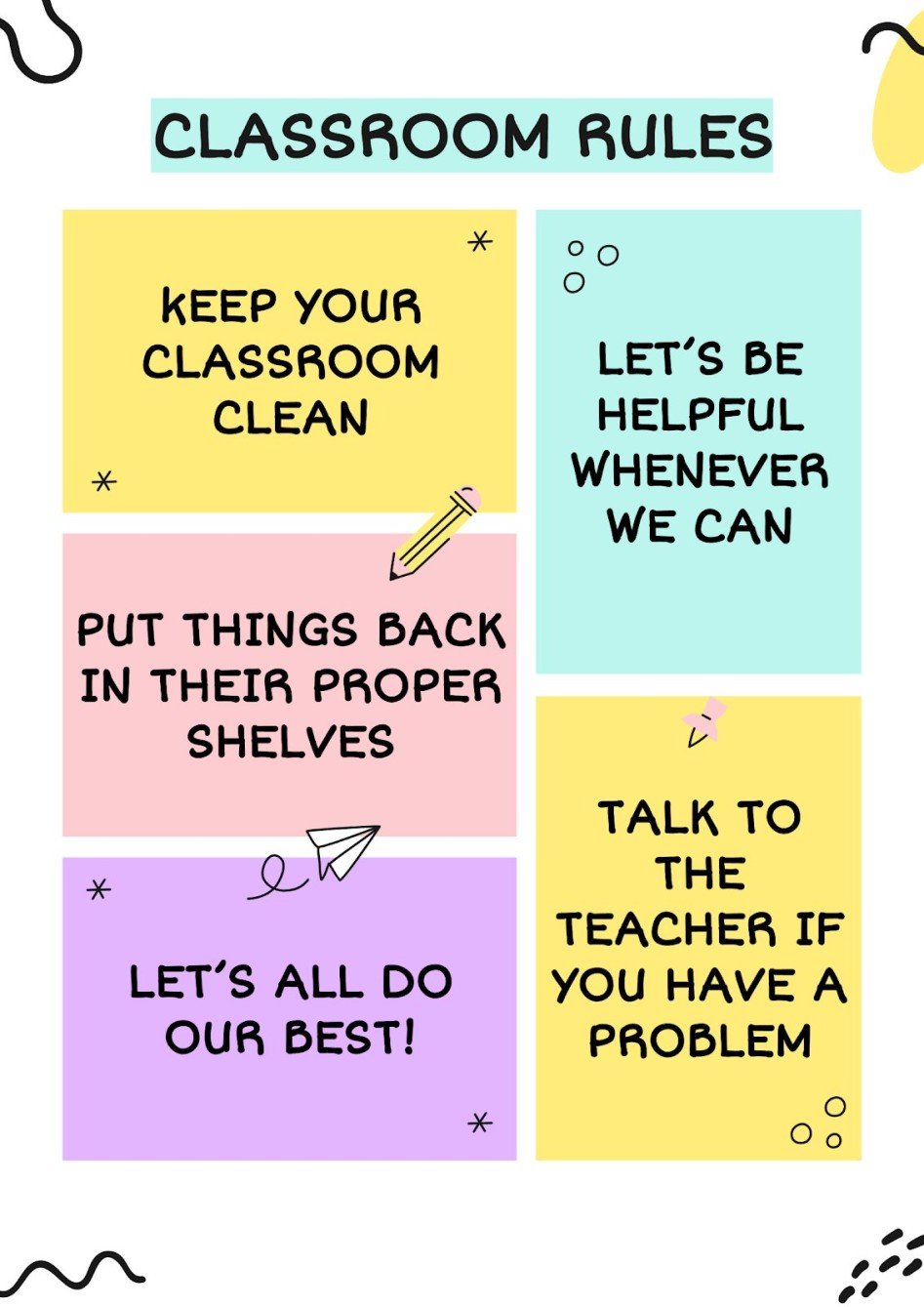Supete Pastel Doodly Style Class Rules Poster - My First Day