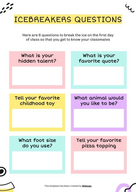 Supete Pastel Doodly Style Icebreakers - My First Day
