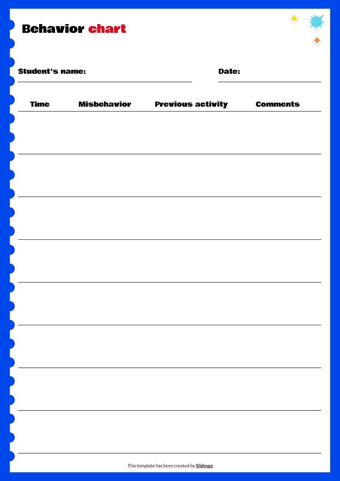 Plantilla aduko tabla de comportamiento estilo cuaderno