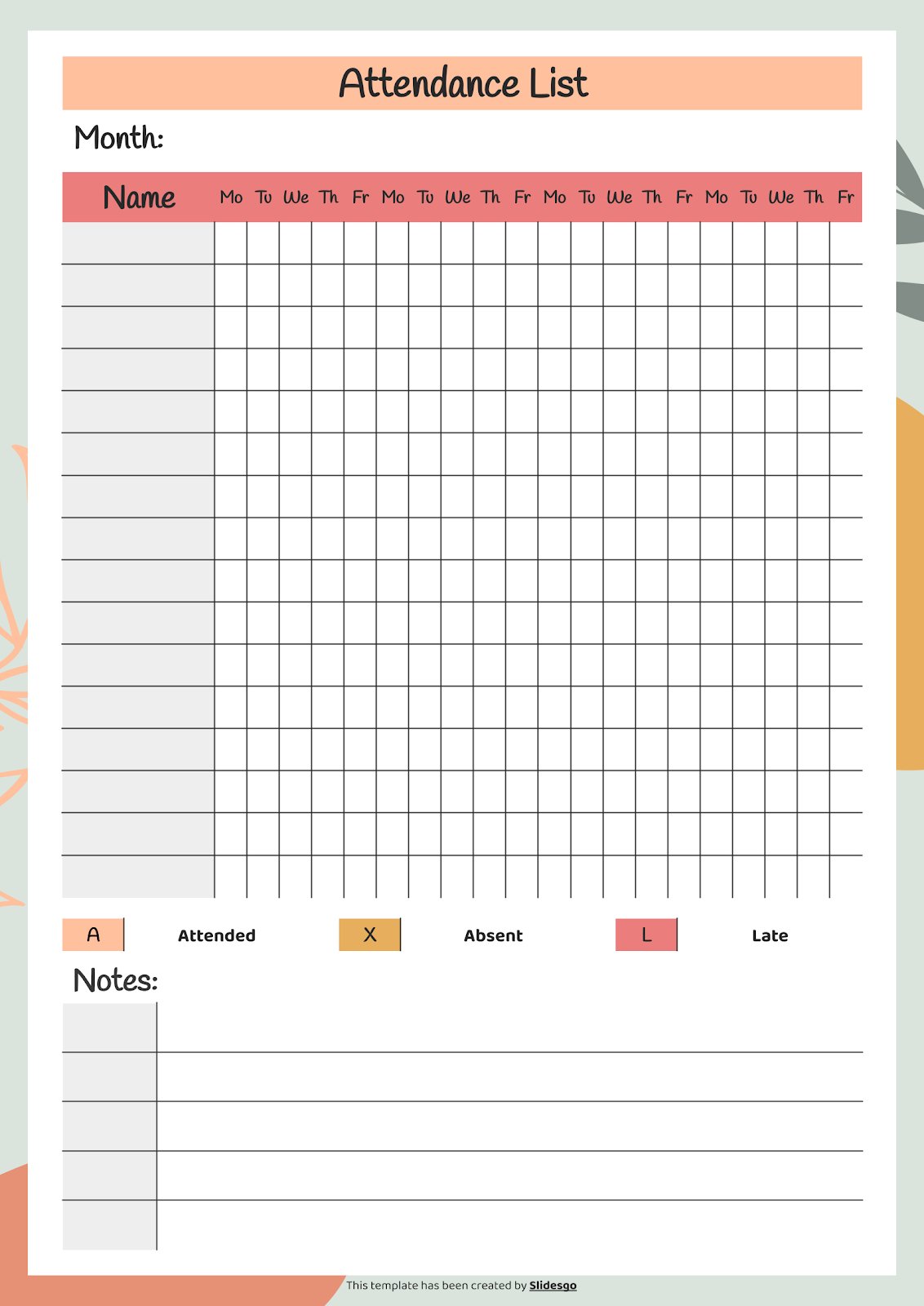 Trity Boho Style Attendance list - My Planner