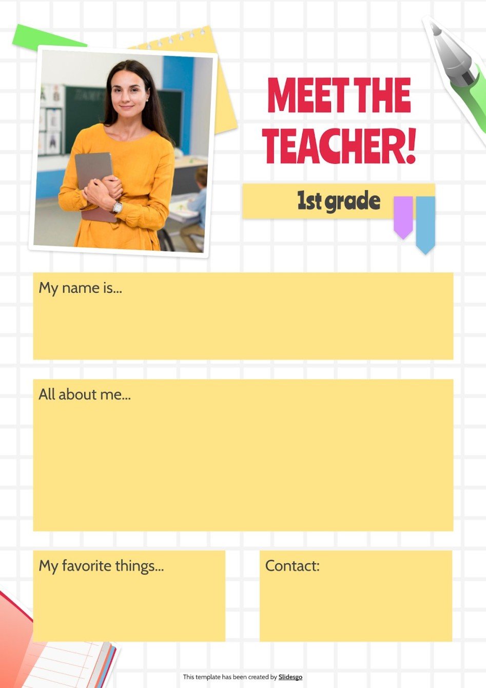 Dutlo Sticky Notes Style Meet the Teacher Poster