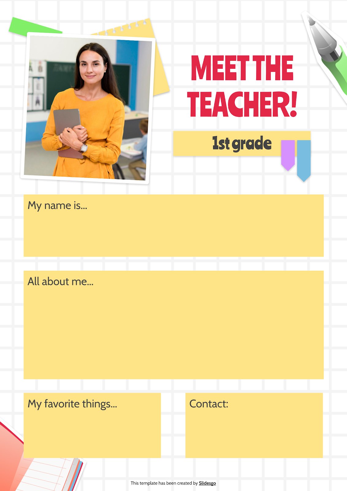 Dutlo Sticky Notes Style Meet the Teacher Poster