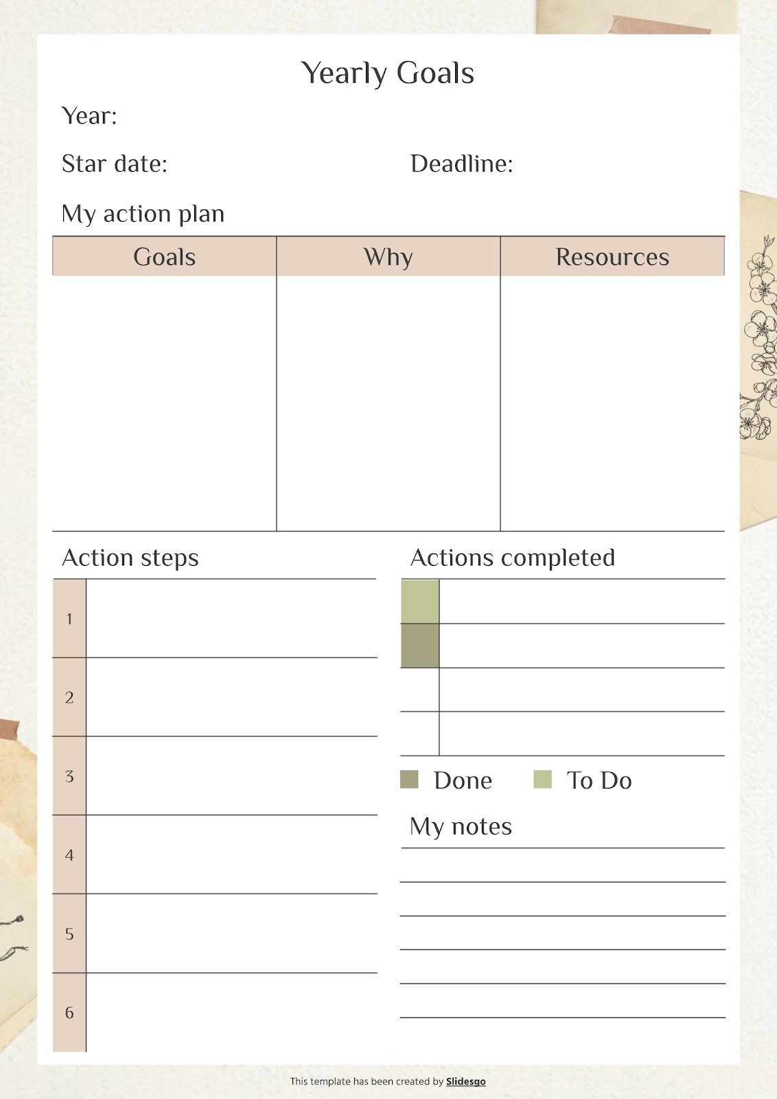 Cloda Vintage Scrapbook Style Yearly goals - My Planner