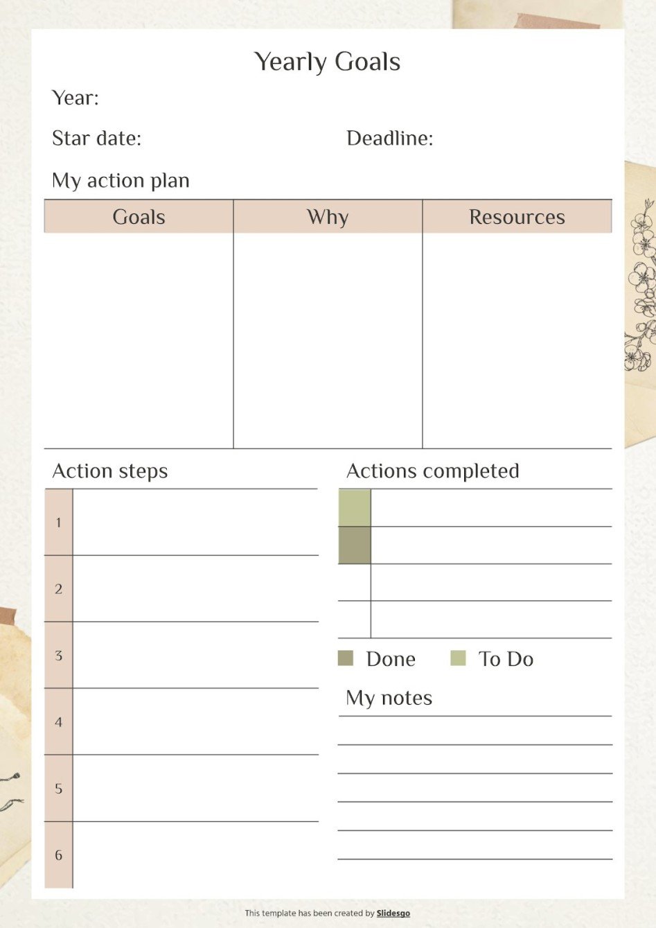 Cloda Vintage Scrapbook Style Yearly goals - My Planner