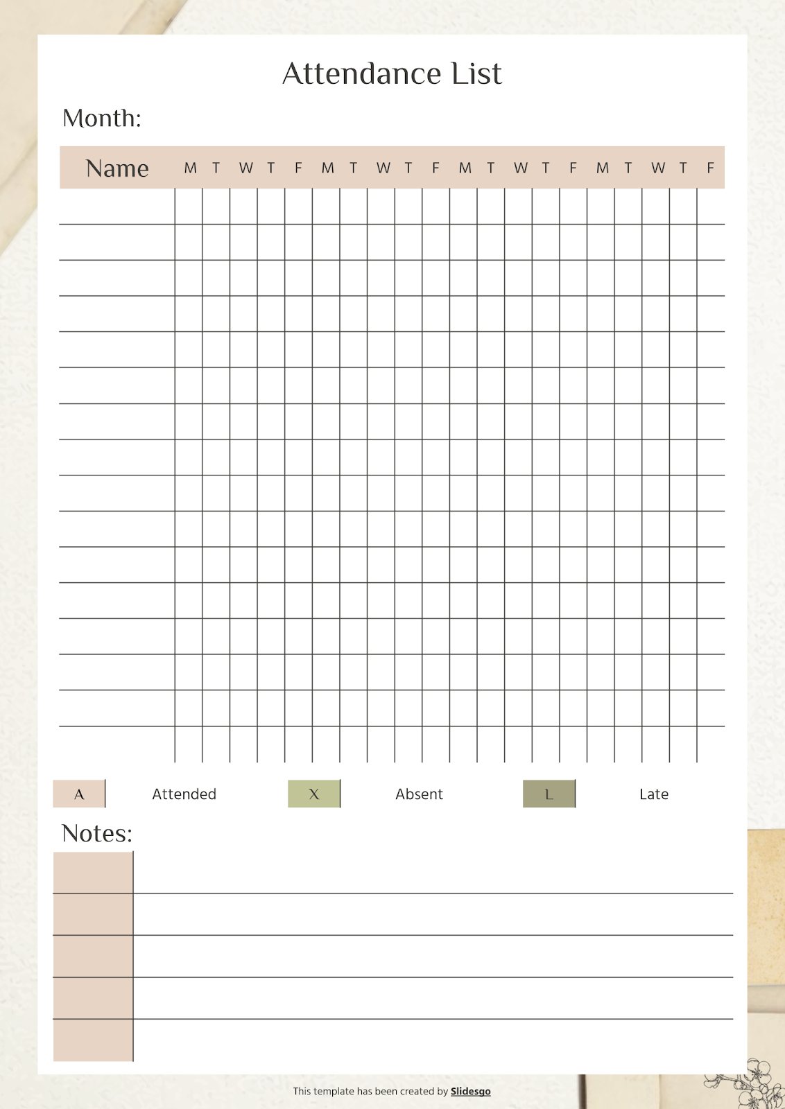 Modèle Cloda de liste de présence style scrapbooking