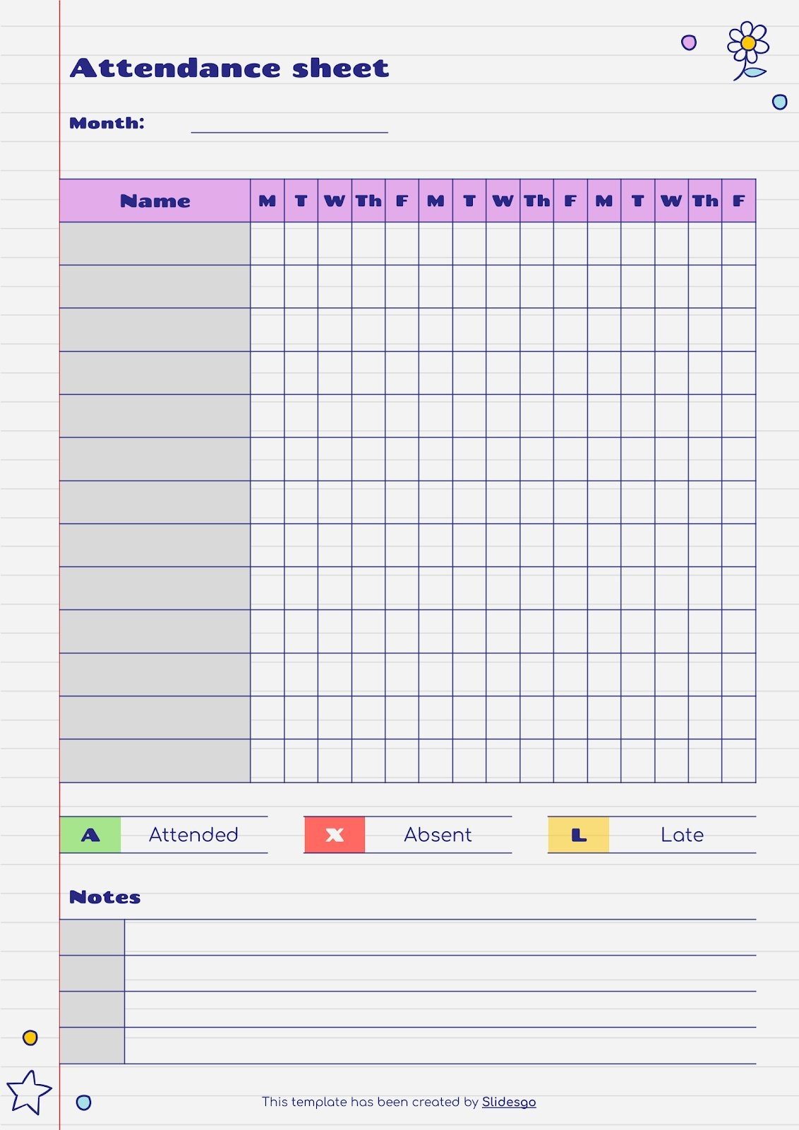 Brina Marker Pen Notebook Style Attendance list - My Planner