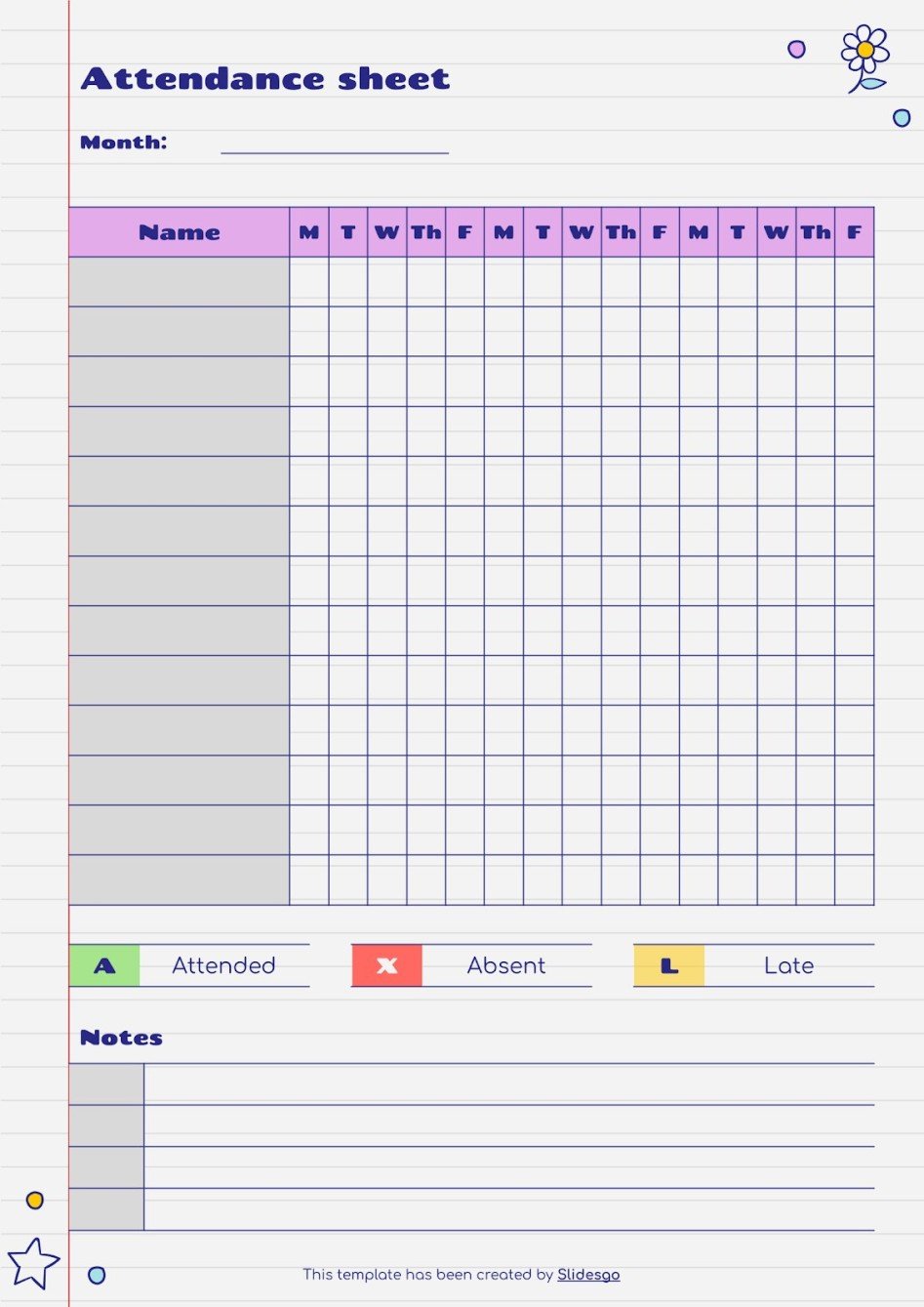 Brina Marker Pen Notebook Style Attendance list - My Planner