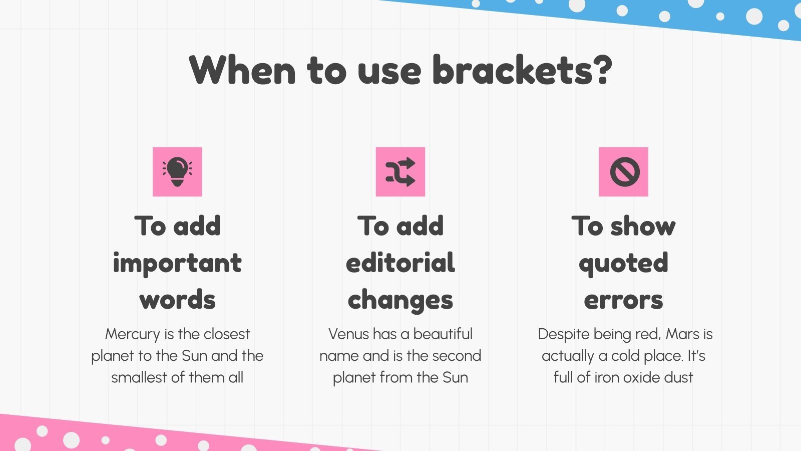 Language Arts Subject for Middle School: Brackets