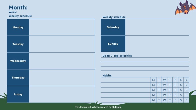 Bat Weekly Planner for Elementary | Google Slides & PPT
