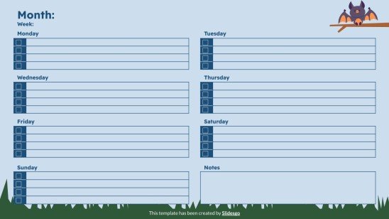 Bat Weekly Planner for Elementary | Google Slides & PPT